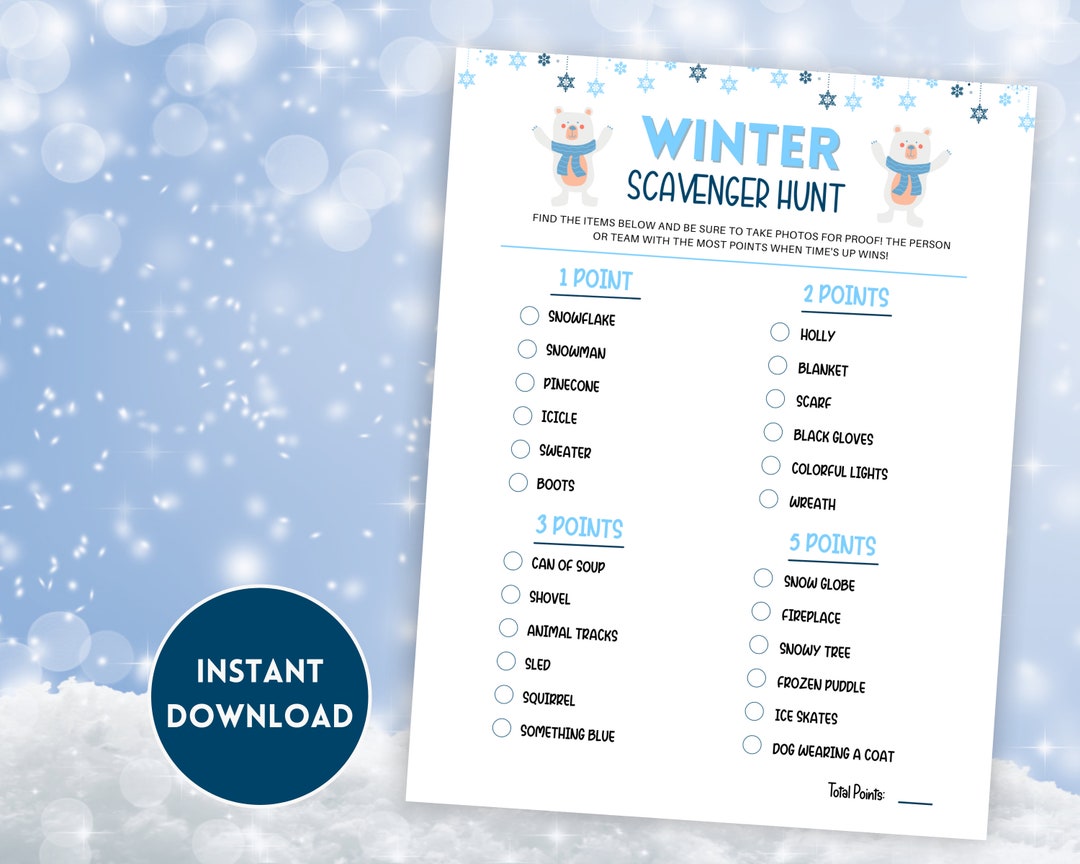 Winter Scavenger Hunt, Outdoor Scavenger Hunt, Winter Games for Kids ...