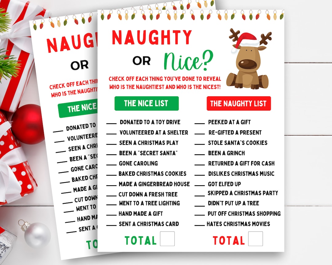 Naughty or Nice Christmas Game, Christmas Games for Adults, Christmas ...