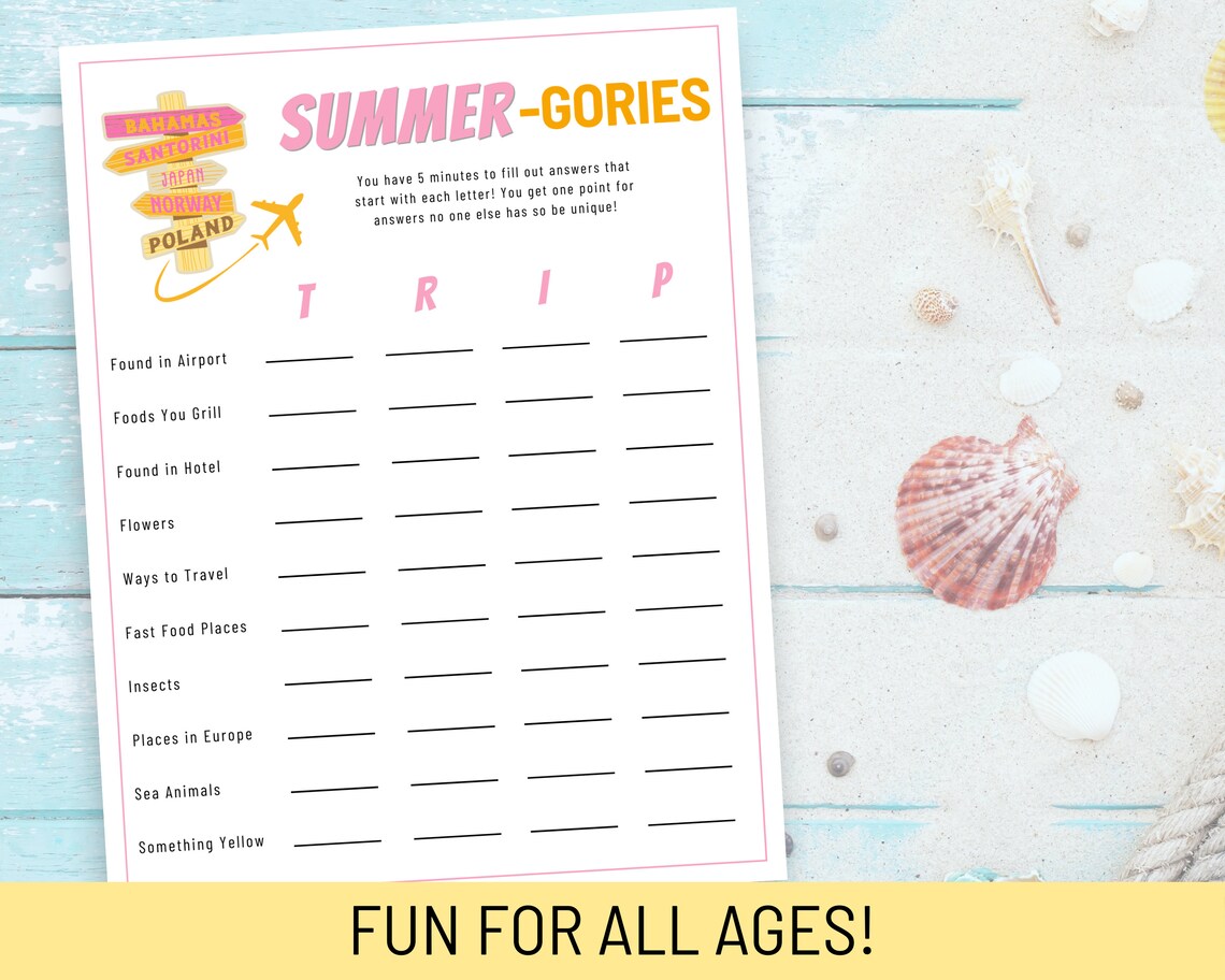 Printable Summer Party Game Summer Games for Kids and Adults - Etsy