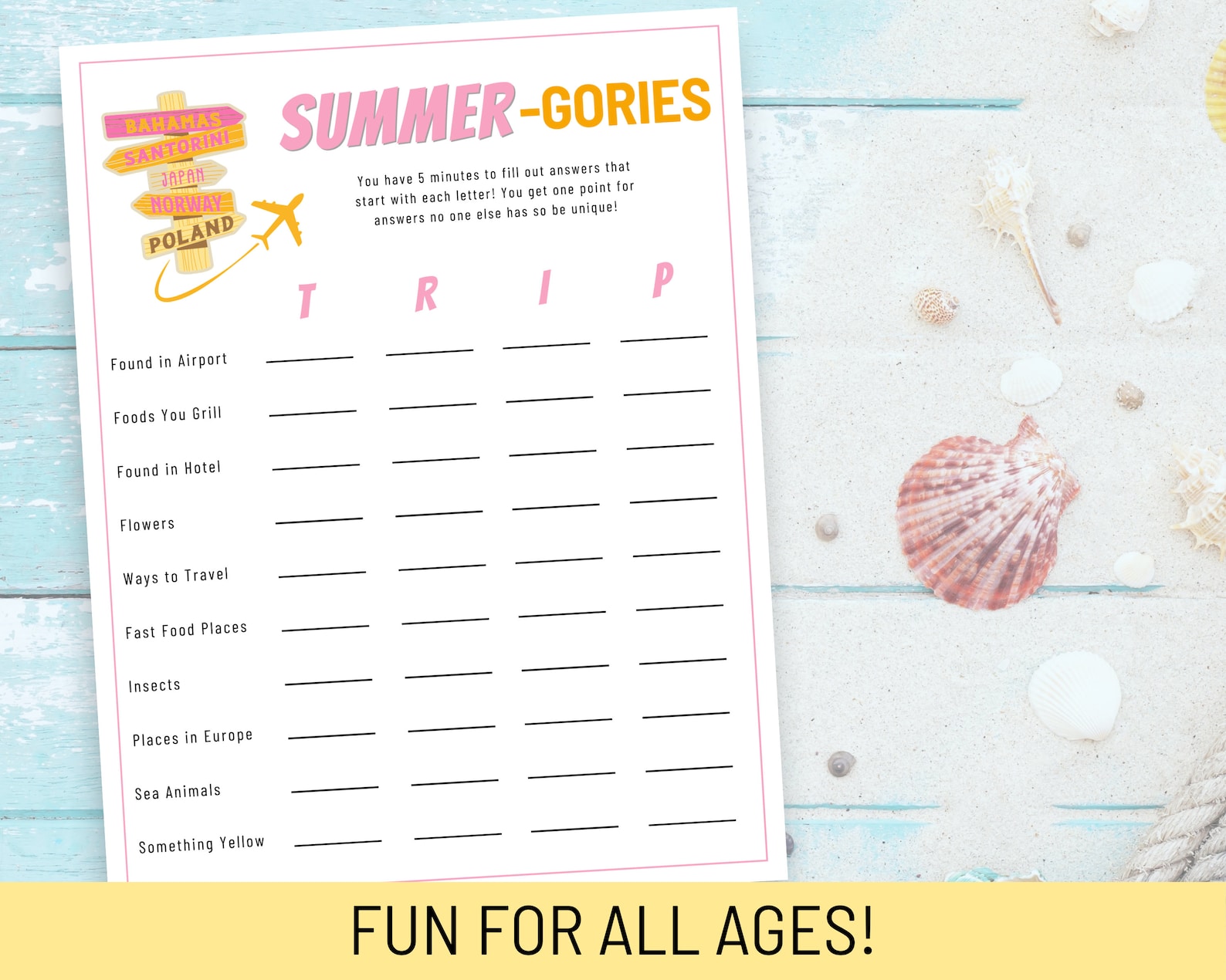 Printable Summer Party Game Summer Games for Kids and Adults - Etsy