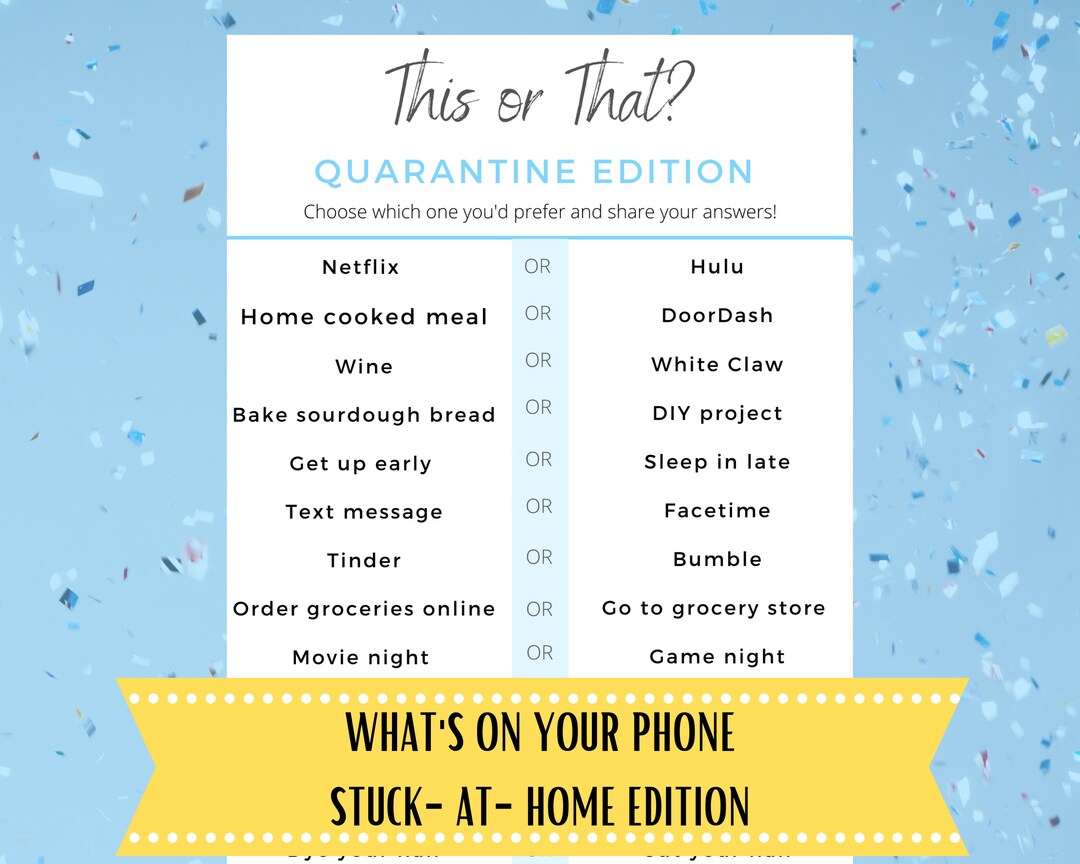 This or That Game, Quarantine Game for Adults. Quarantine Birthday ...