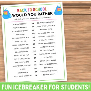 Back to School Game Printable, Back to School Would You Rather ...