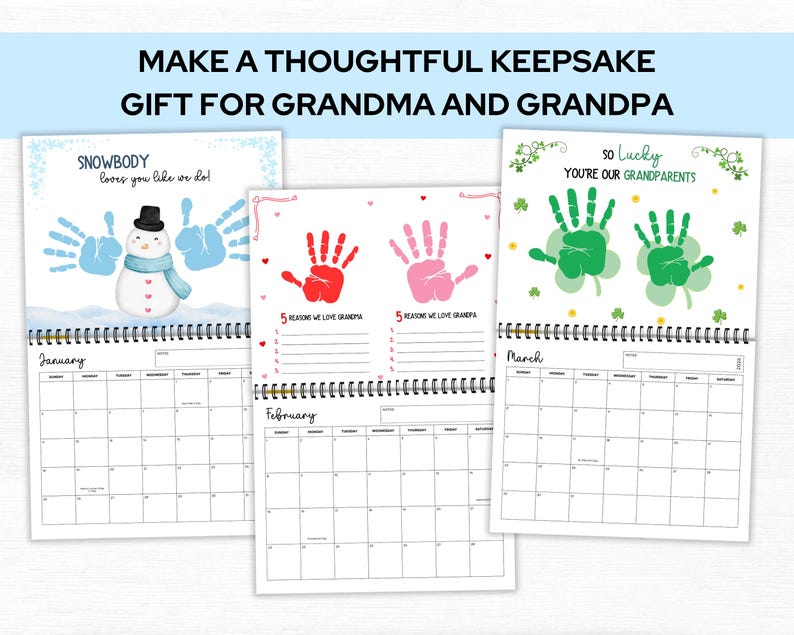 2026 Grandparents Handprint Calendar Craft, Grandma Grandpa Keepsake ...