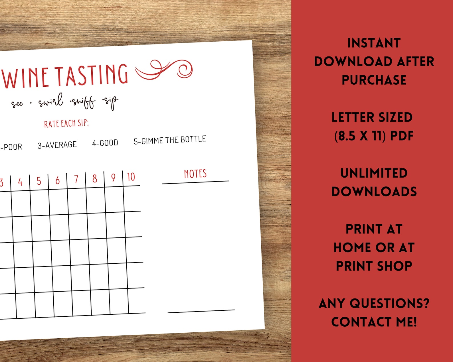 Wine Tasting Sheet Wine Tasting Scorecard Printable Wine - Etsy