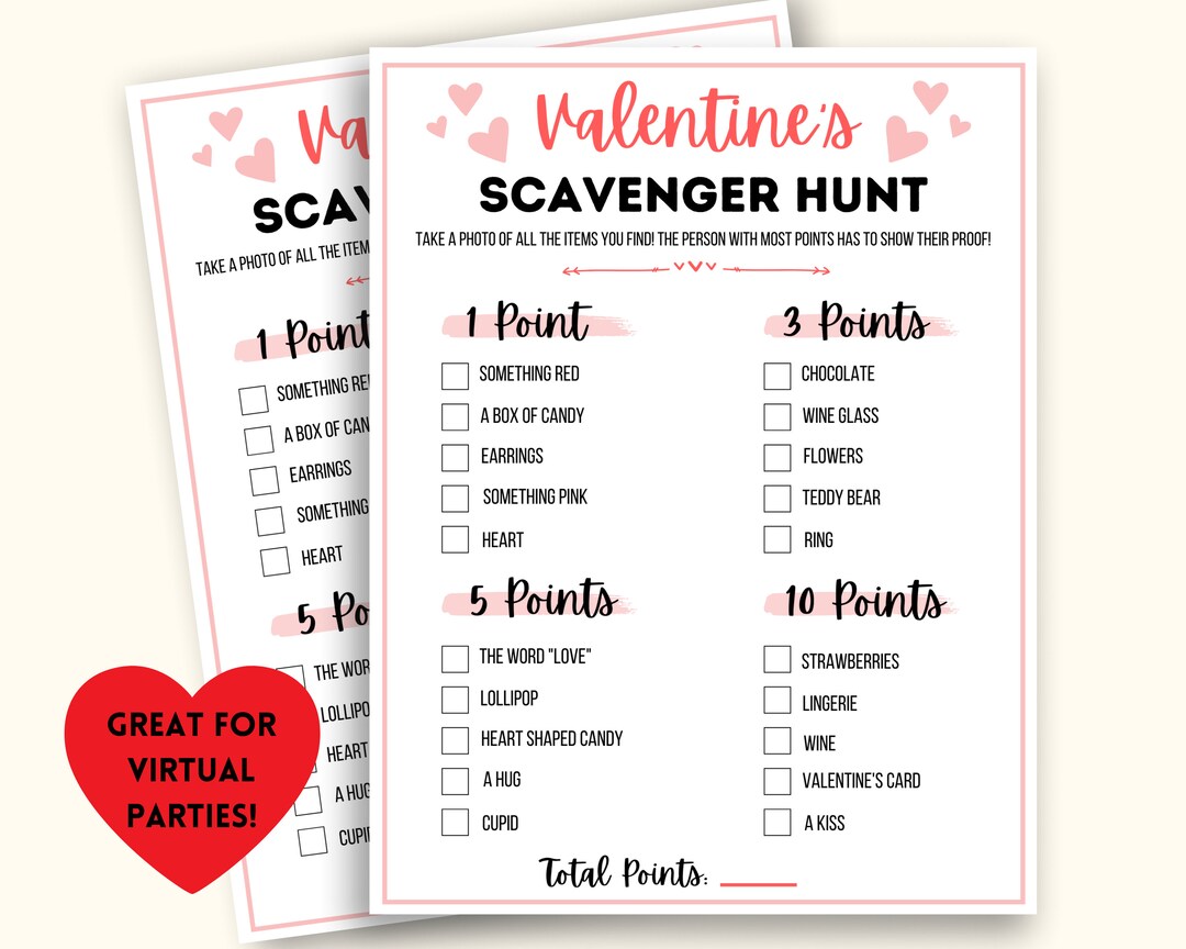 Valentine's Day Scavenger Hunt, Valentine's Scavenger Hunt, Virtual ...