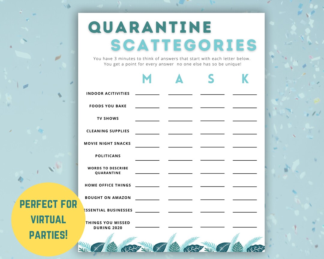 Scattegories Game, Quarantine Game for Adults. Quarantine Birthday ...
