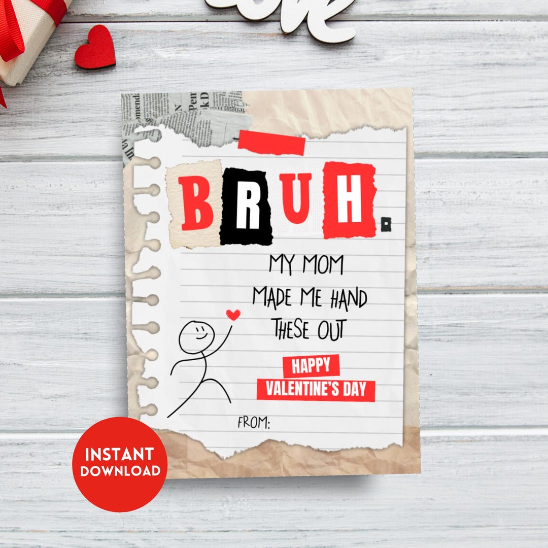 Bruh Valentine Cards, Boys Classroom Valentine Cards, Funny Kids Tween ...