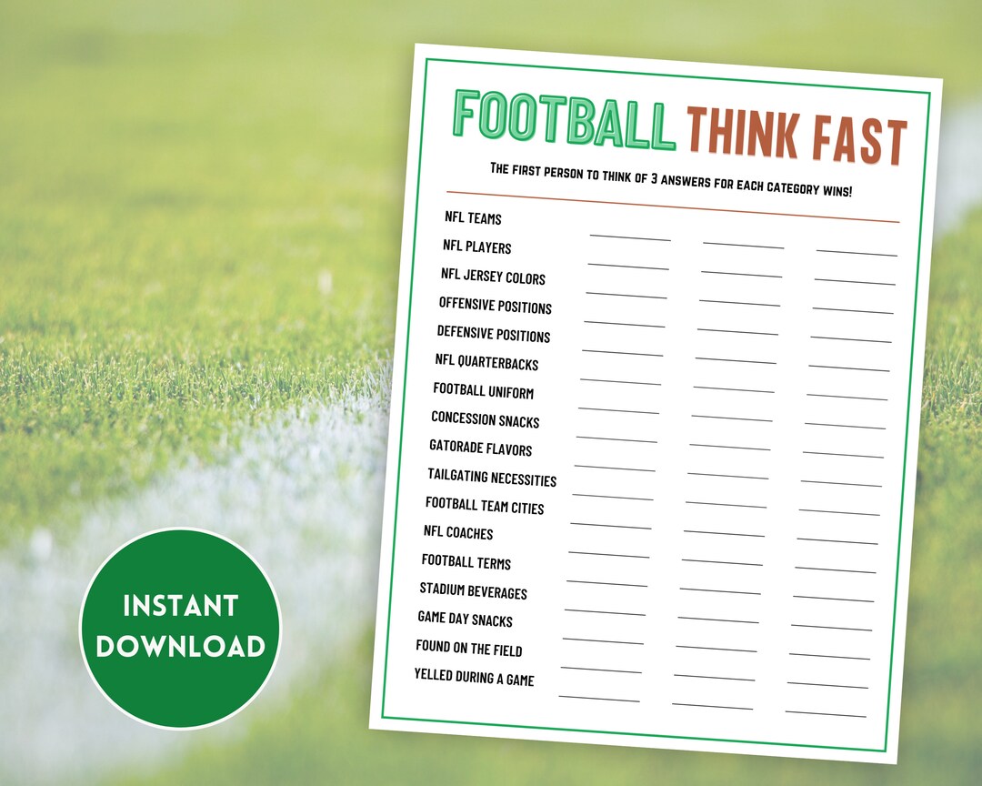 Football Think Fast, Football Games, Sports Party Game, Football Party ...