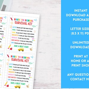 Back to School Survival Kit Tags, Back to School Gift Tags Printable ...