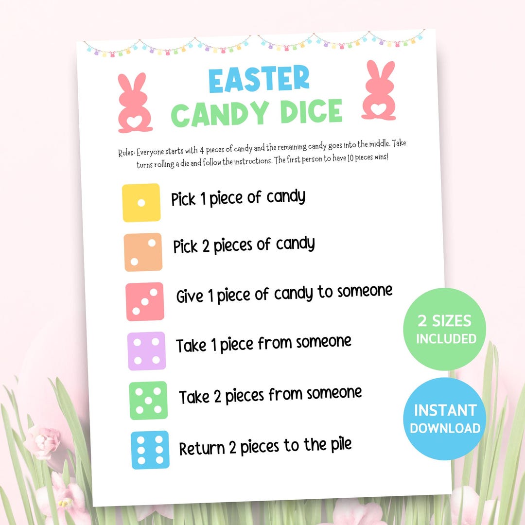 Easter Candy Dice, Easter Game for Kids Printable, Fun Easter Game ...