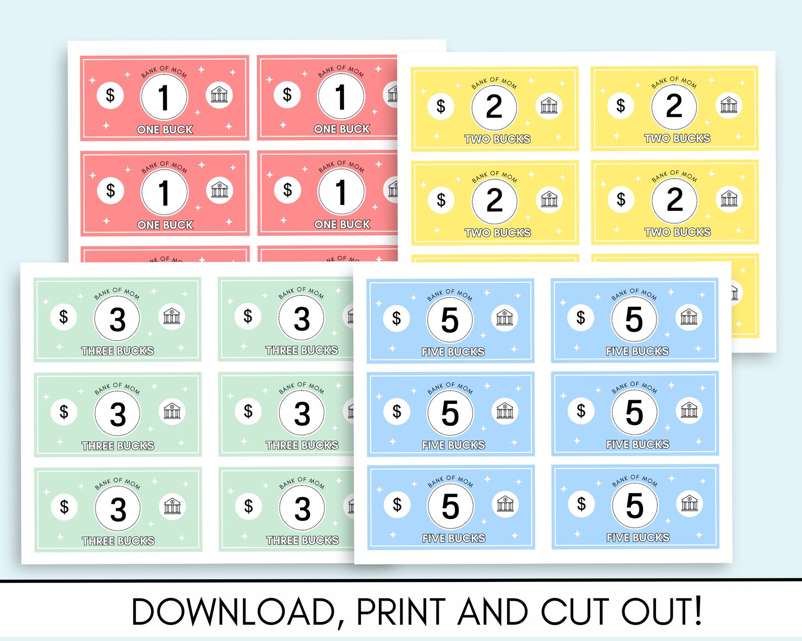 Mom Bucks Printable, Reward Bucks for Kids, Pretend Play Money for Kids ...