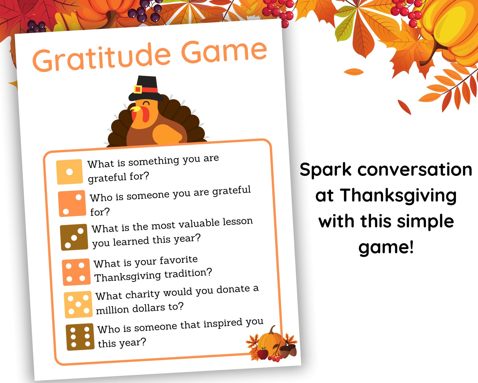Thanksgiving Gratitude Game, Thanksgiving Dice Game, Thanksgiving Party ...