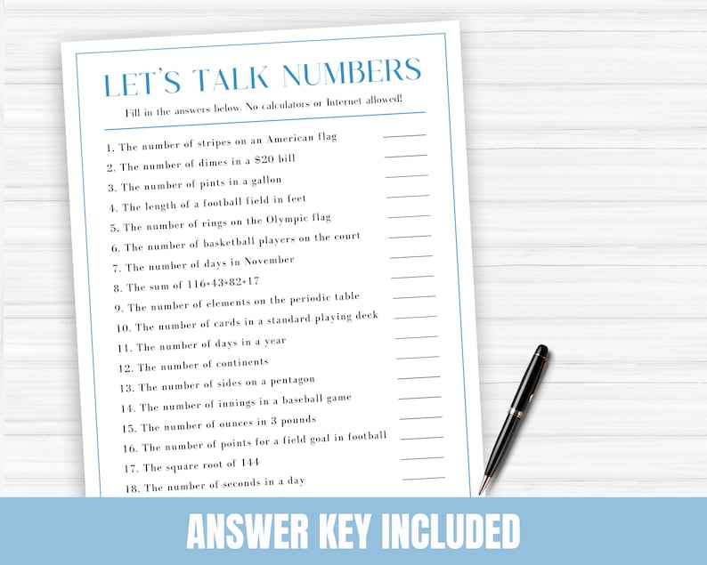 Let's Talk Numbers Game Icebreaker Game Adult Party - Etsy
