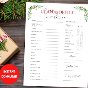 Holiday Office Gift Exchange Survey, Office Gift Exchange Questionnaire ...