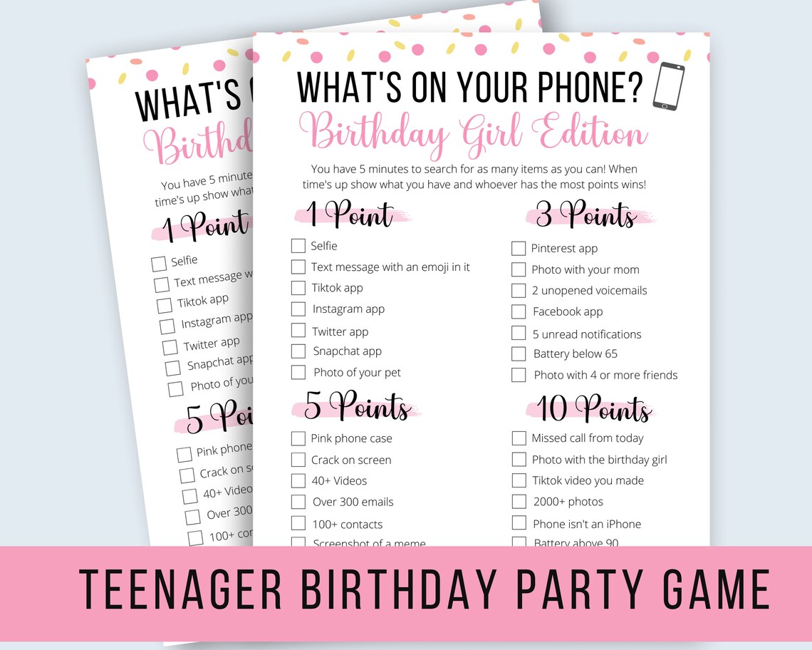 Teen What's on Your Phone Game Teen Birthday Party Game - Etsy