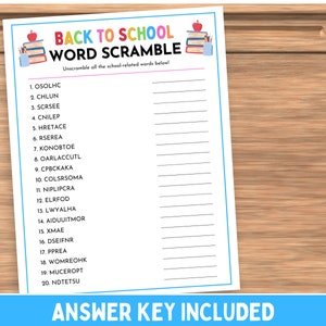 Back to School Word Scramble, Back to School Activity, Back to School ...
