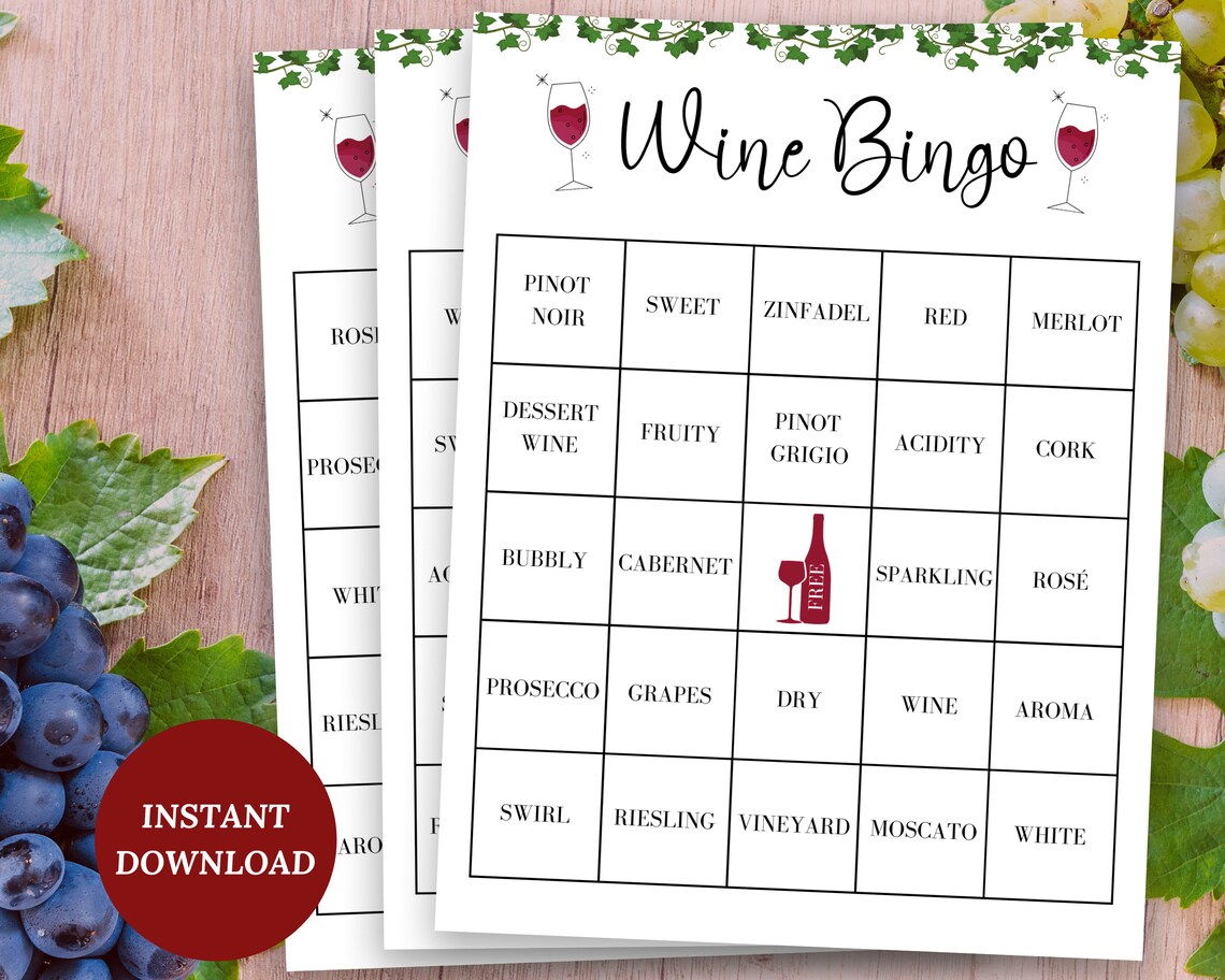 Wine Bingo Wine Tasting Game Printable Wine Themed Game - Etsy