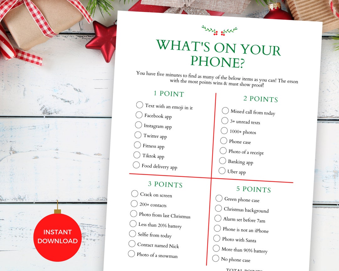 Christmas Party Starter Game, Christmas Game Printable, Whats on Your ...