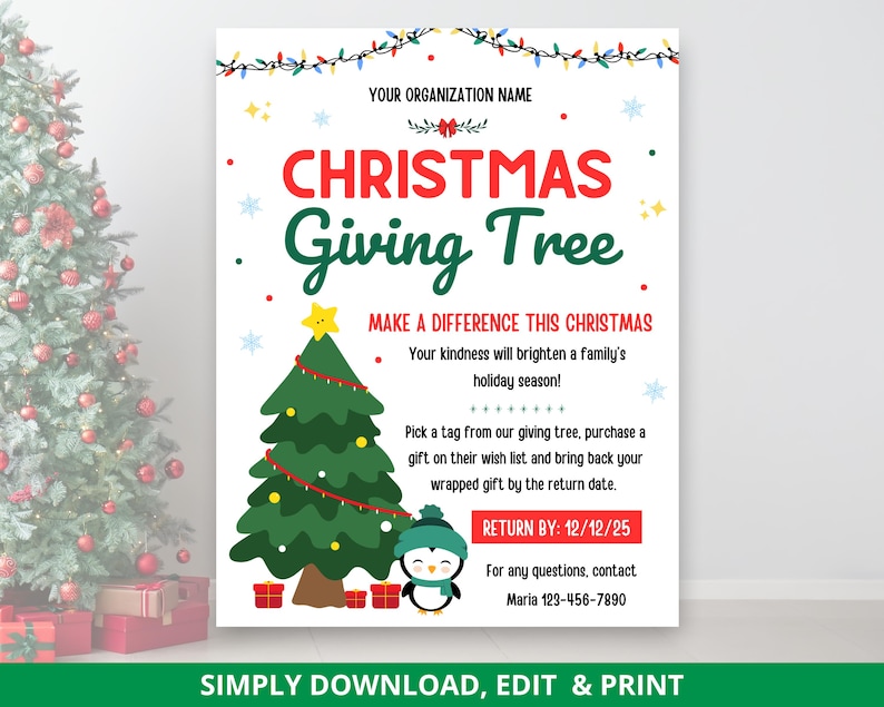 Giving Tree Fundraiser Flyer, Editable Giving Tree Sign, Christmas ...