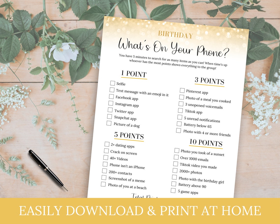 Adult Birthday Party Games Gold Birthday What's on Your - Etsy