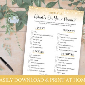 Adult Birthday Party Games Gold | Birthday What's on Your Phone ...