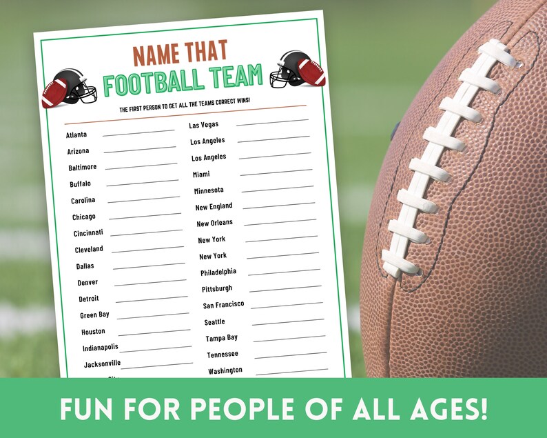 Name That Football Team Football Party Game Football Trivia - Etsy