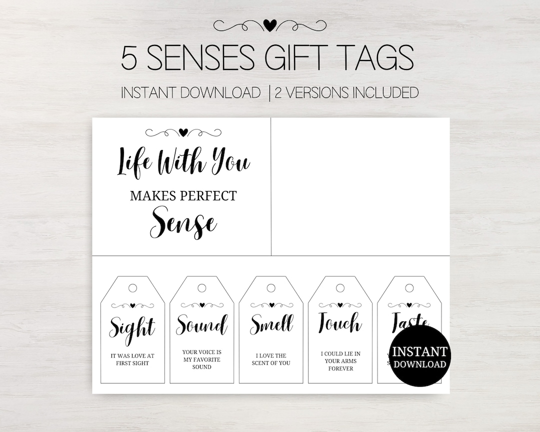 5 Senses Gift Tags Printable, 5 Senses Tags and Card for Birthday Gift ...