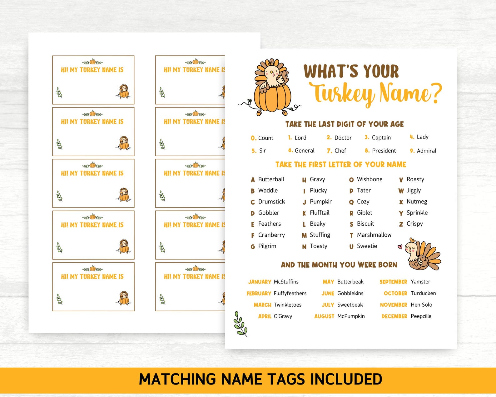 What's Your Turkey Name, Printable Thanksgiving Game, Office ...