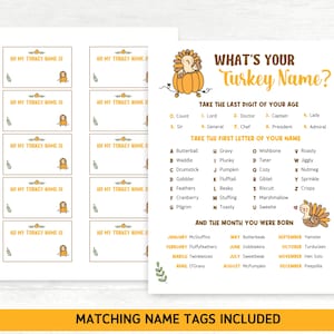 What's Your Turkey Name, Printable Thanksgiving Game, Office ...