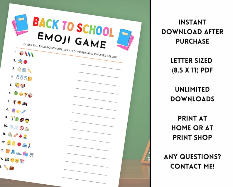 Back to School Game Printable Classroom Games Classroom - Etsy