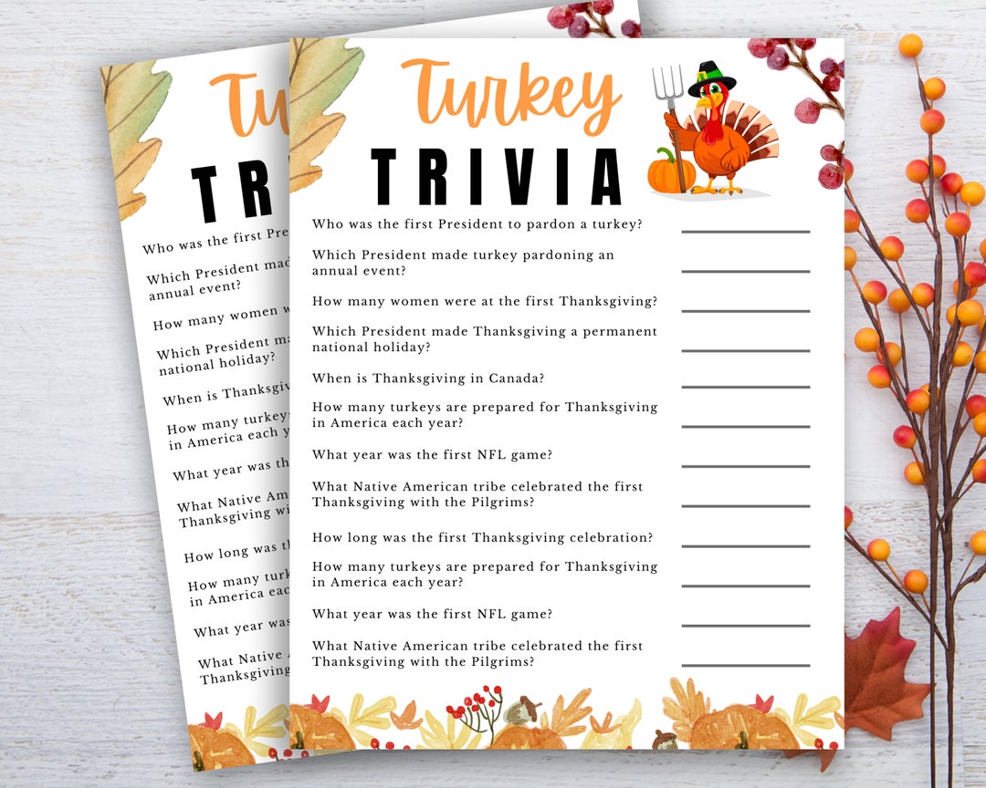 Thanksgiving Trivia, Thanksgiving Game, Adult Thanksgiving Game, Turkey ...