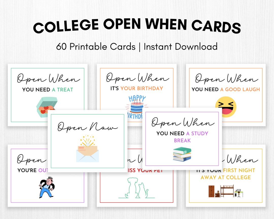 College Open When Cards: 66 Printable Labels (digital Download) - Etsy