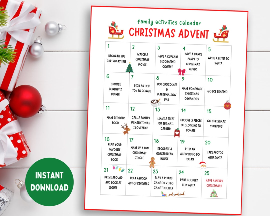 Christmas Advent Calendar, Printable Christmas Advent Calendar ...