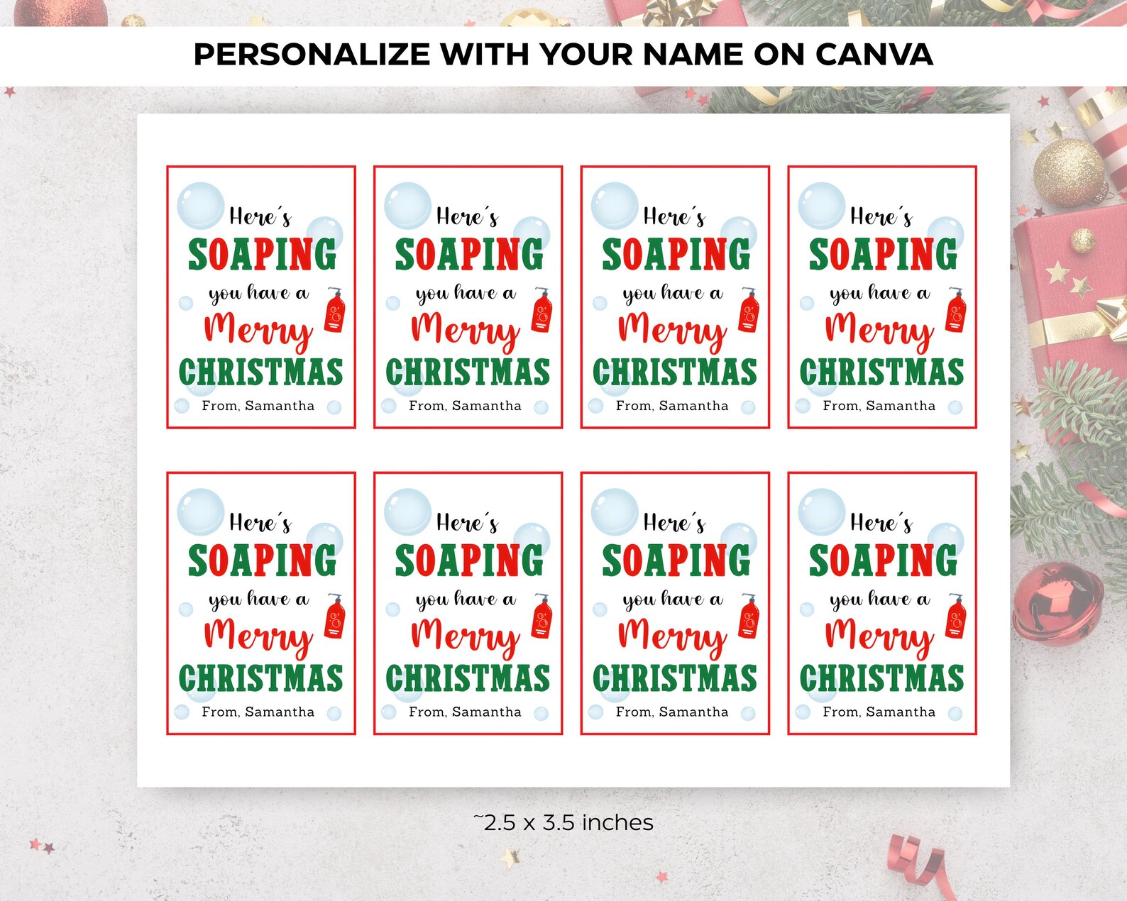 Here's Soaping You Have A Merry Christmas Tag, Editable Christmas Soap ...