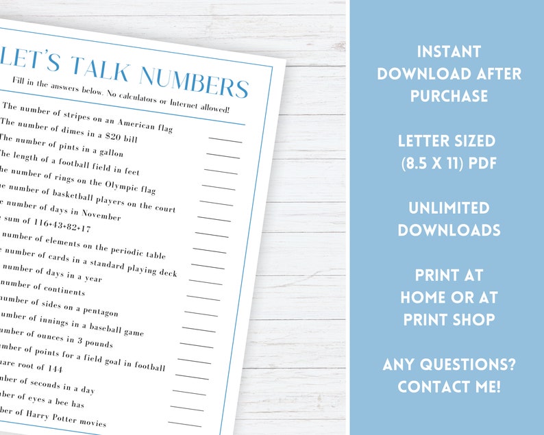 Let's Talk Numbers Game, Icebreaker Game, Adult Party Game, Party ...