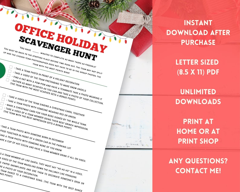 Office Holiday Scavenger Hunt, Workplace Christmas Scavenger Hunt, Office Christmas Party Game ...