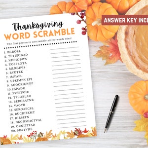 Thanksgiving Word Scramble, Thanksgiving Printable Games, Thanksgiving ...