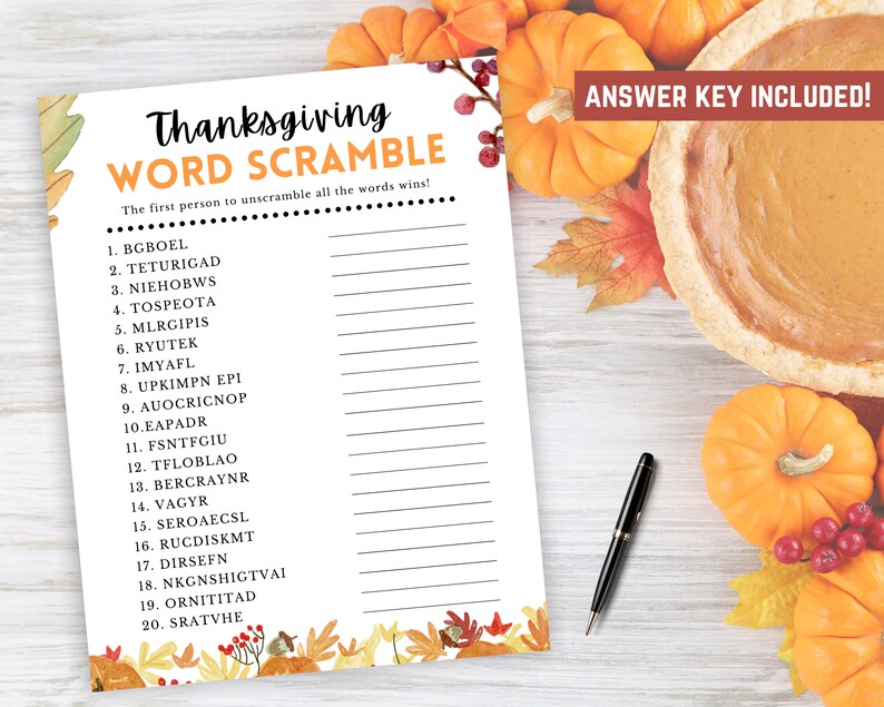 Thanksgiving Word Scramble, Thanksgiving Printable Games, Thanksgiving ...