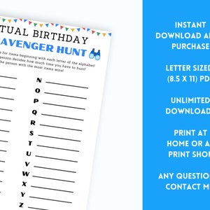 Virtual Birthday Scavenger Hunt, A-Z Scavenger Hunt, Kids Virtual ...