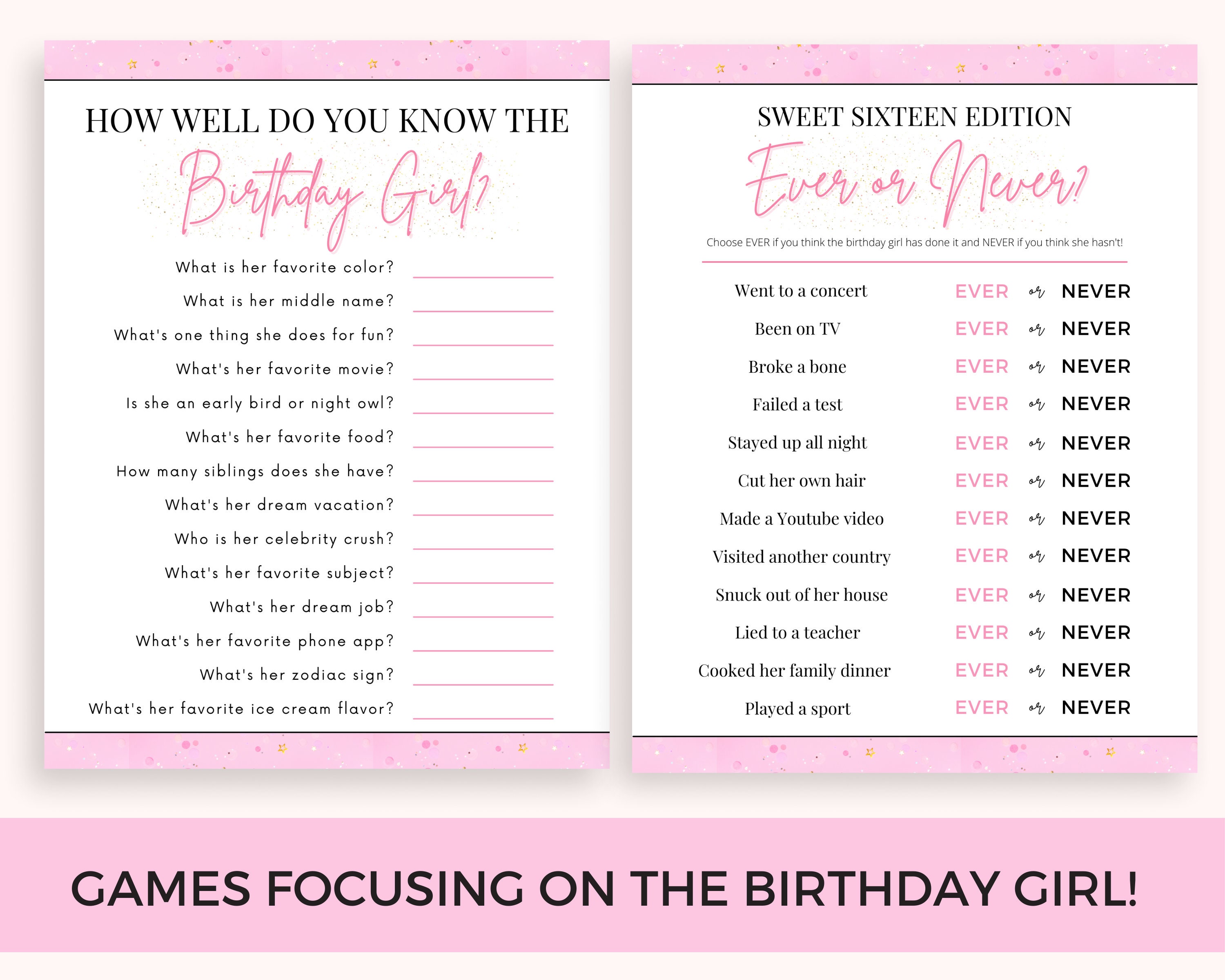 Sweet 16 Party Games 16th Birthday Games Bundle Printable | Etsy
