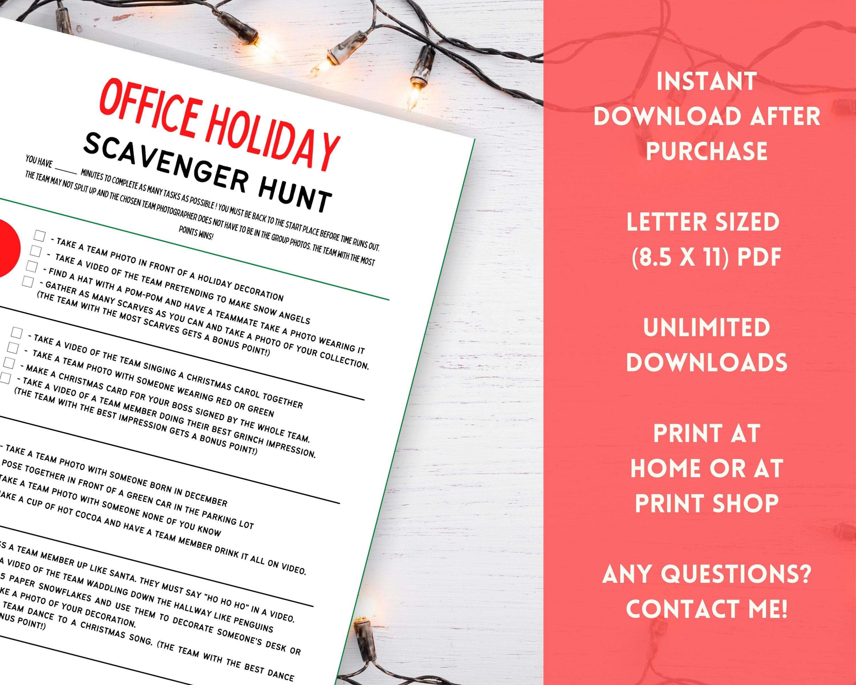 Office Holiday Scavenger Hunt Office Christmas Party Games Etsy Canada