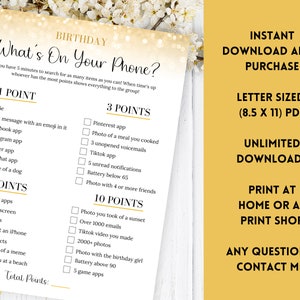 Adult Birthday Party Games Gold | Birthday What's on Your Phone ...