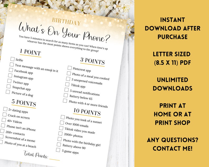Adult Birthday Party Games Gold Birthday What's on Your - Etsy