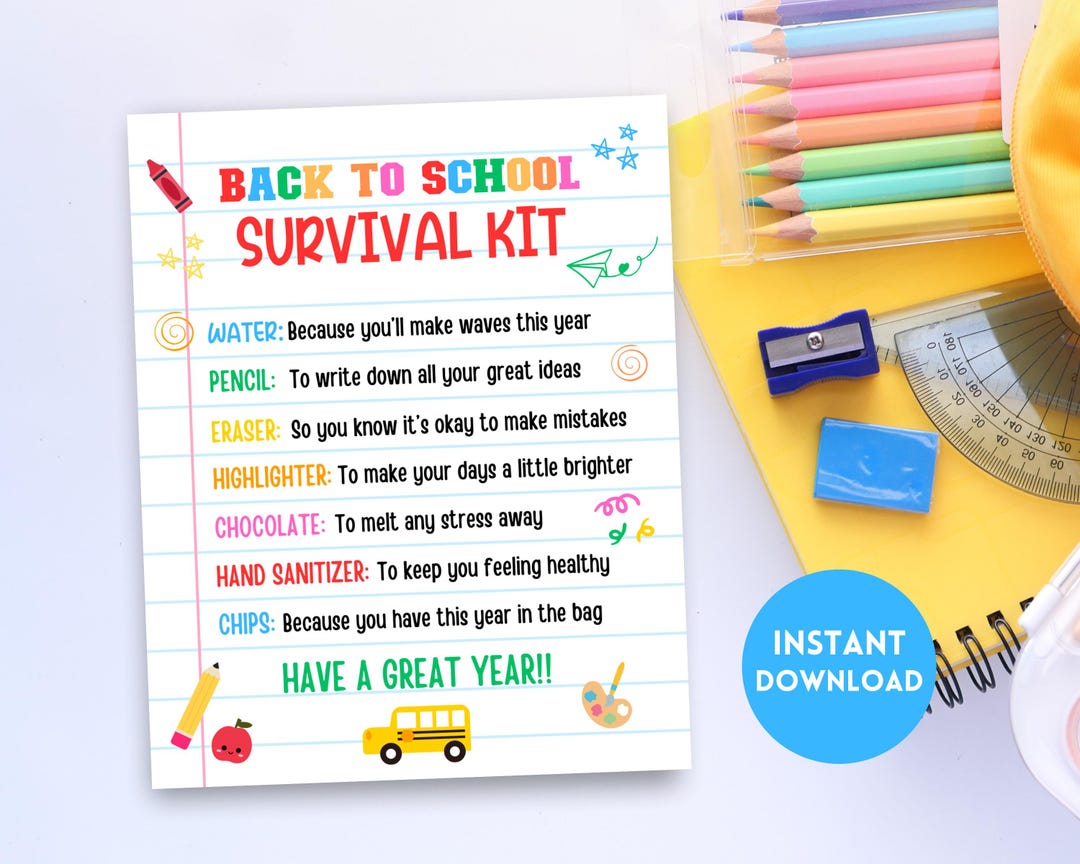 Back to School Survival Kit Tags, Back to School Gift Tags Printable ...