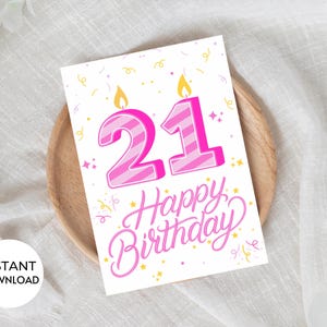 21st Birthday Card for Her, Printable 21st Birthday Card, Pink 21st ...