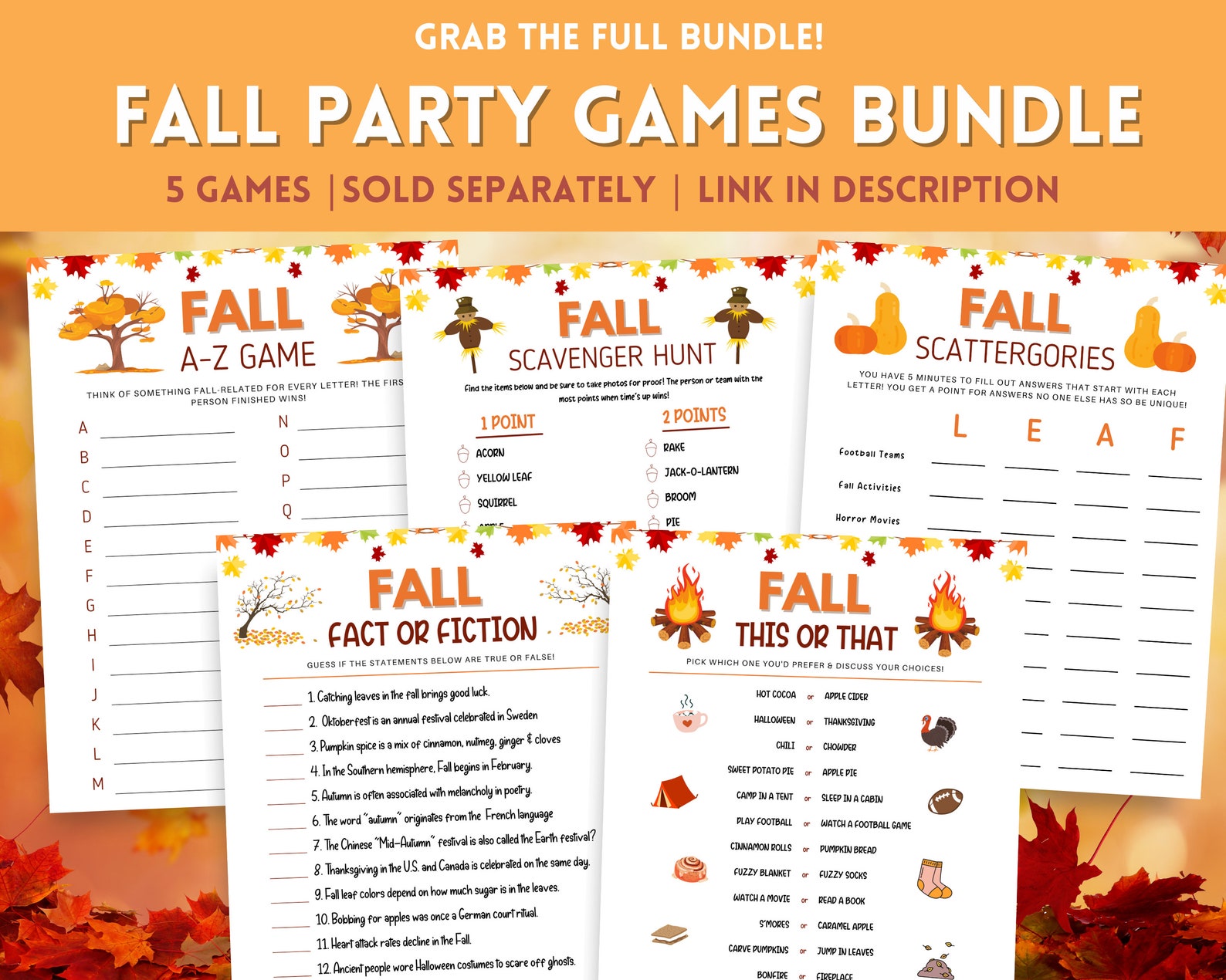 Fall Scattergories Fall Themed Games Fun Games for Kids and | Etsy