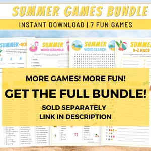 Printable Summer Party Game, Summer Games for Kids and Adults, Summer ...