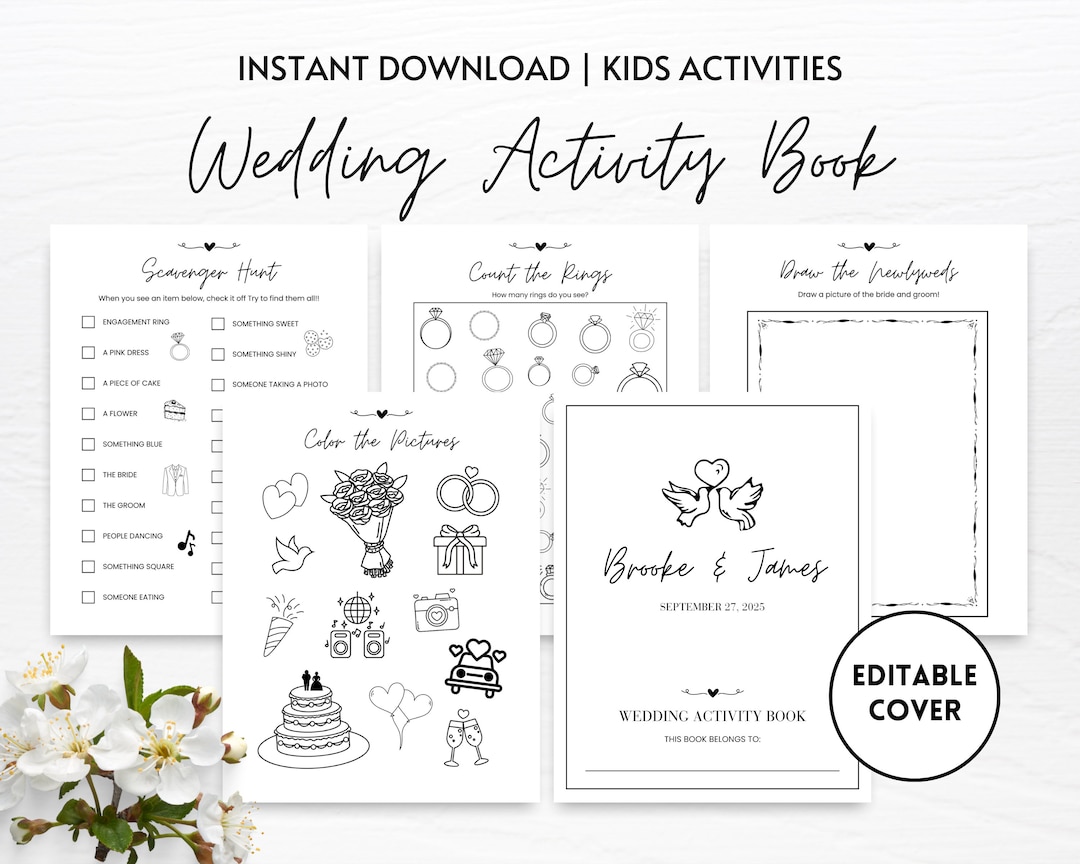 Kids Wedding Activity Book, Wedding Coloring Book, Editable Wedding ...