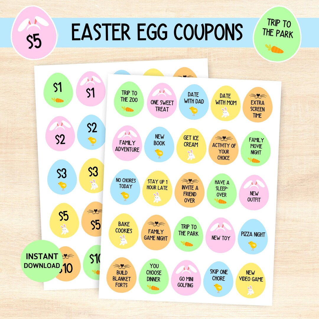 Easter Egg Coupons, Easter Egg Filler Coupons, Easter Basket Tokens ...
