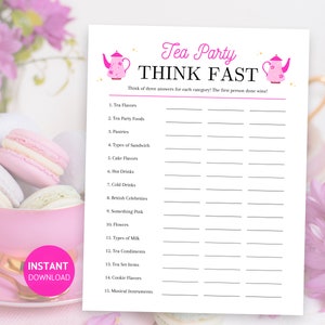 Tea Party Think Fast Game, Tea Party Game Printable, Tea Party Game for ...